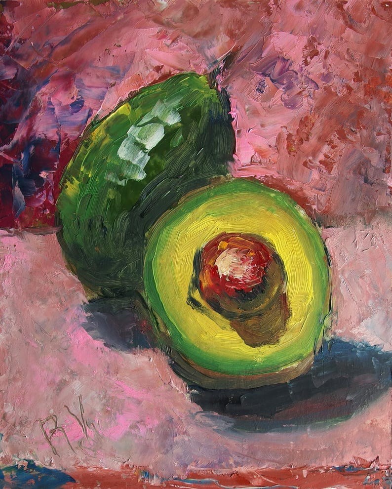 Avocado Oil Painting Original Art Kitchen Wall Decor, Gift Bar Cafe ...
