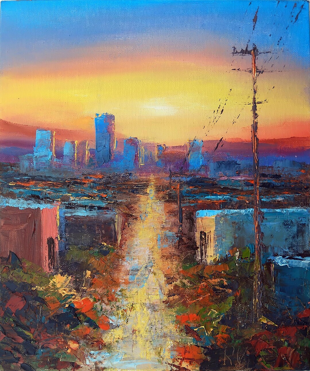 Albuquerque Painting 10x12" - New Mexico Cityscape Sunset – Oil ...