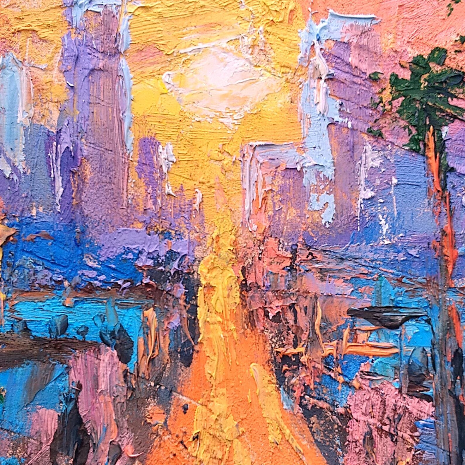 Los Angeles City Sunset Oil Painting 100% Handmade Original Cityscape ...