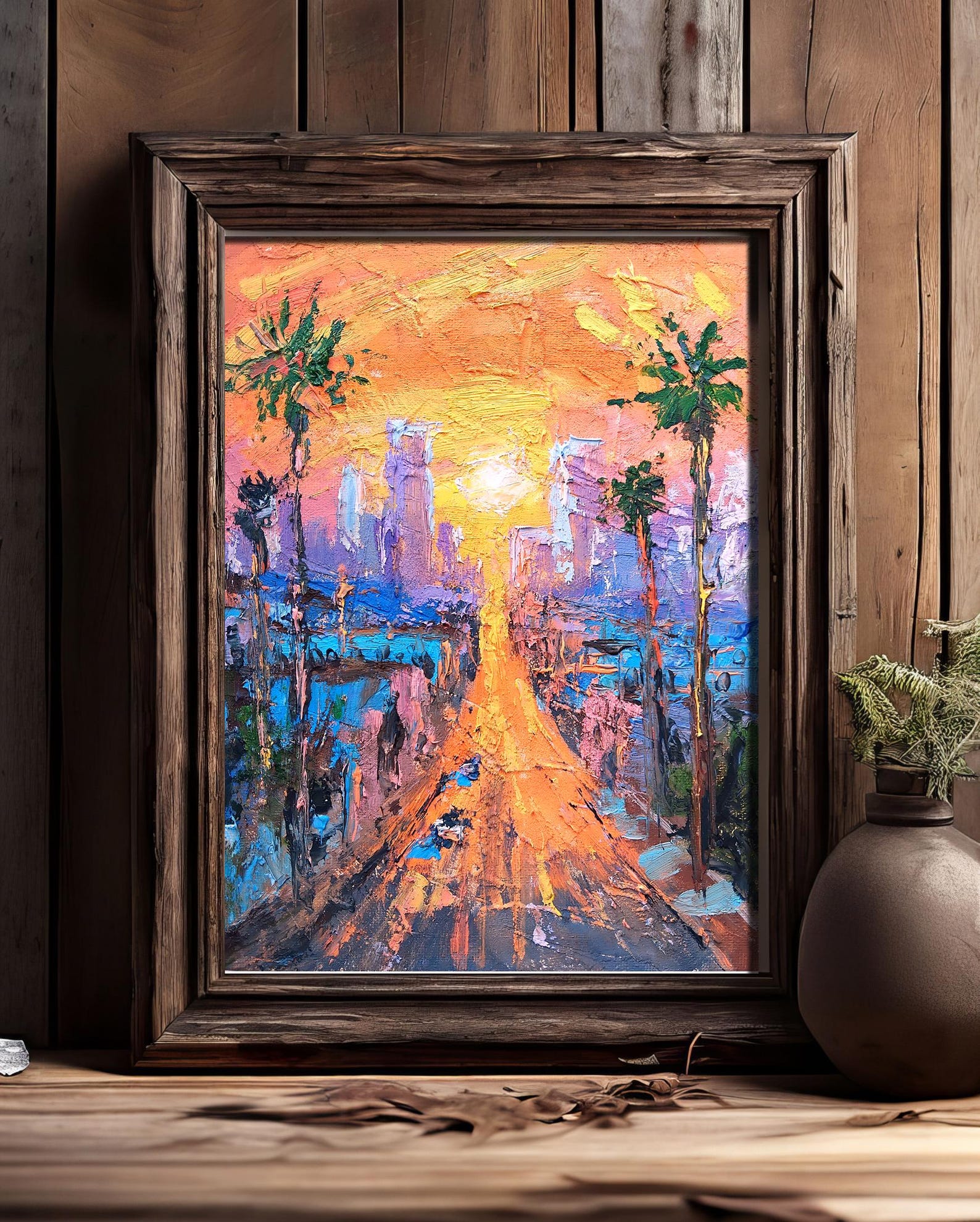 Los Angeles City Sunset Oil Painting 100% Handmade Original Cityscape ...
