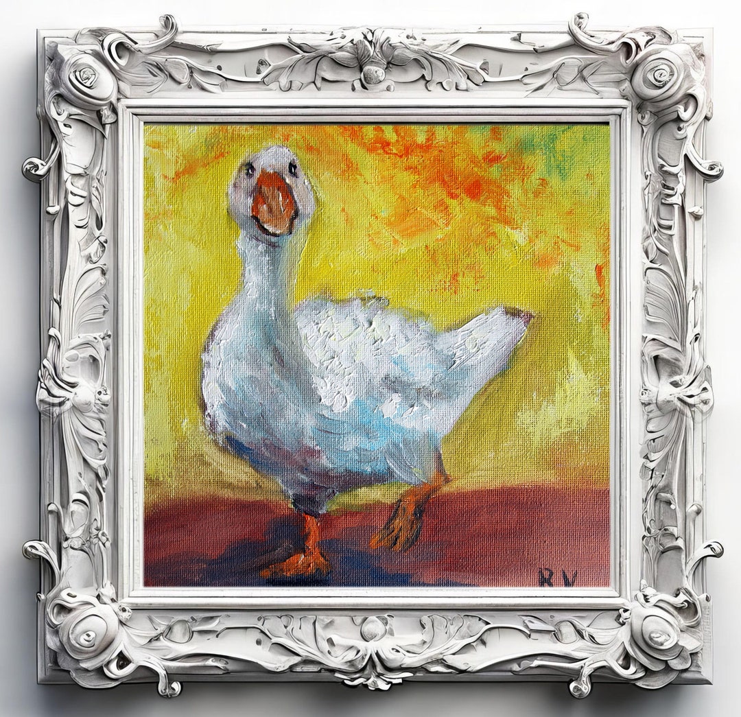 Whimsical Goose - Original Oil Painting on Canvas, Funny Art, Bird ...