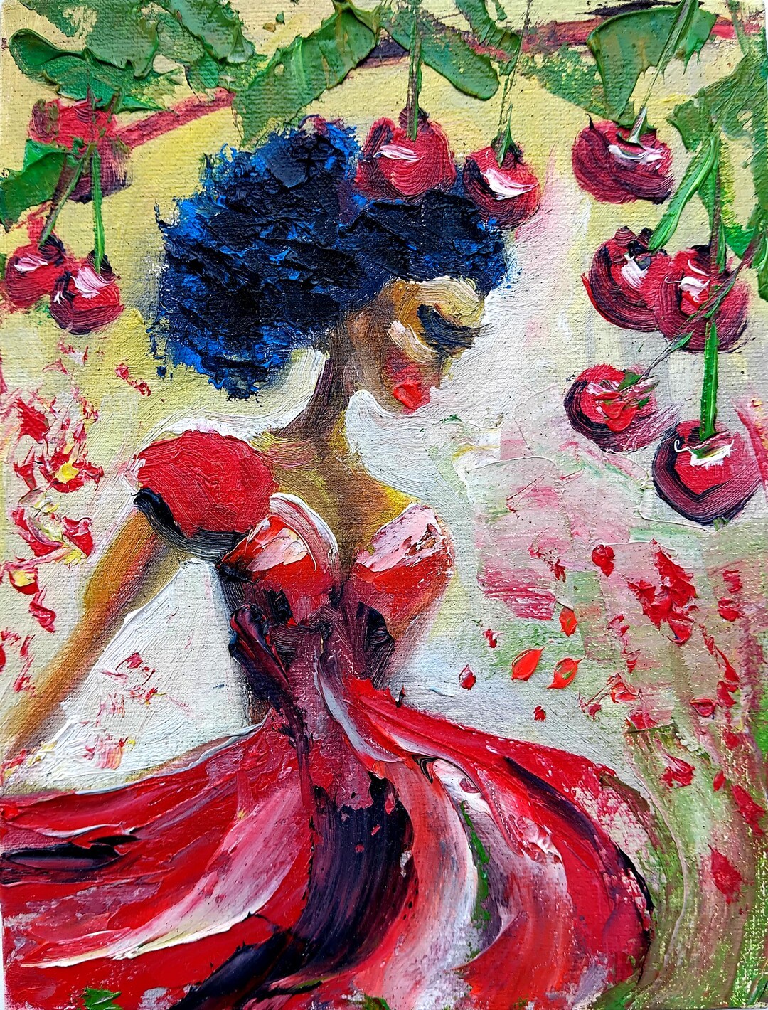 Cherry Lady Painting - Sweet Cherries Mix With Abstract Female Oil ...