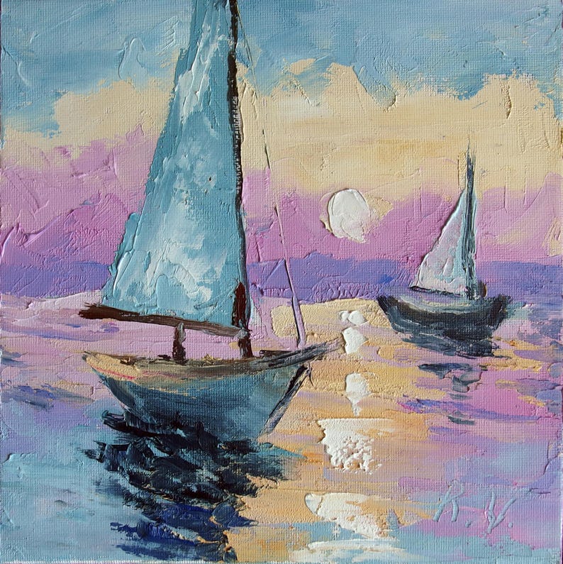 Sailing Into Serenity Original Oil Painting Seascape Sailboat Sunset ...