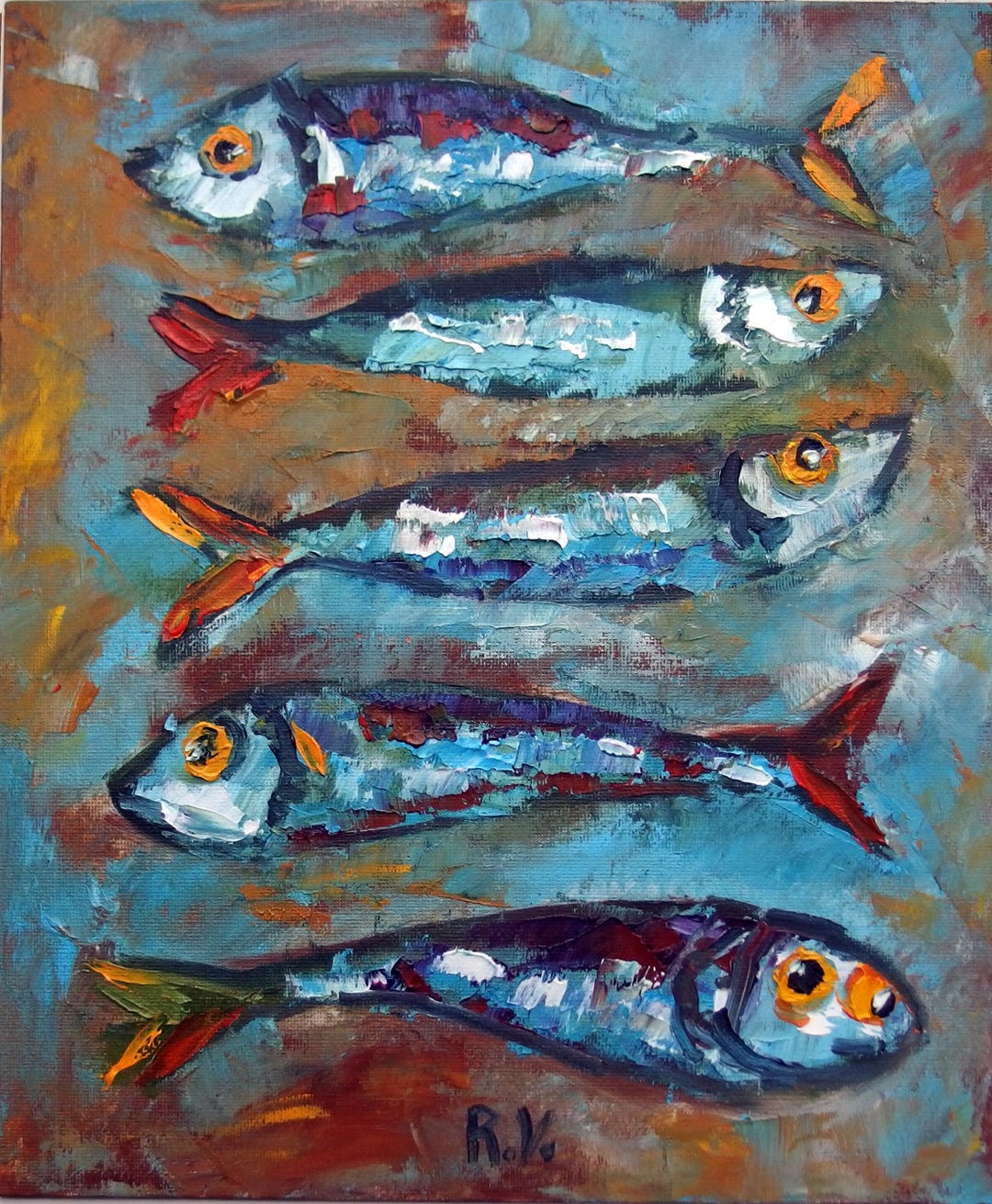 Sardines Oil Painting on Canvas – Bold Brushstrokes & Colors Capture ...
