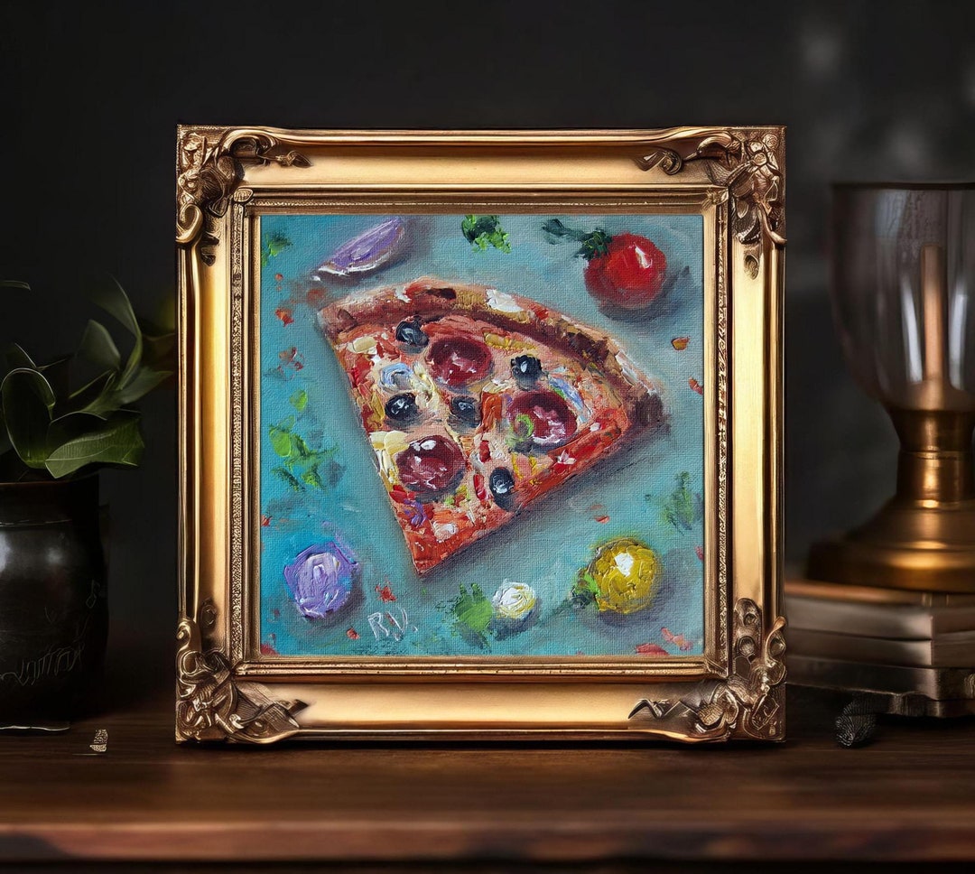Pizza Slice Wall Art, Pizza Oil Painting, Pizza Art Colorful, Food ...