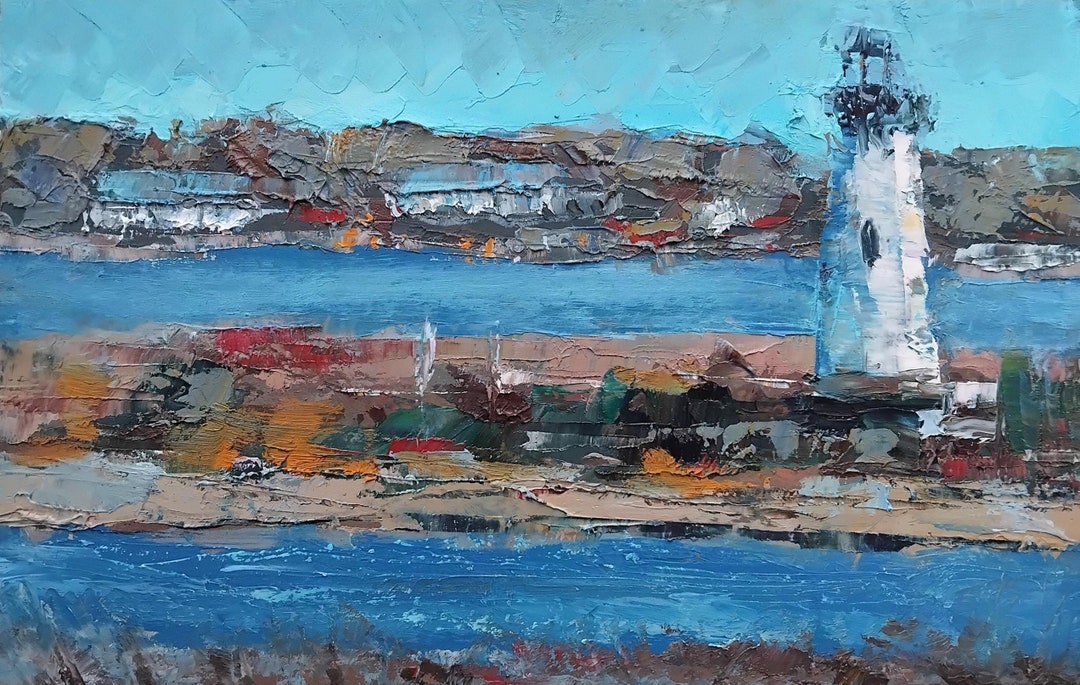 Edgartown Harbor Lighthouse Oil Painting Handmade Original, Late Autumn ...