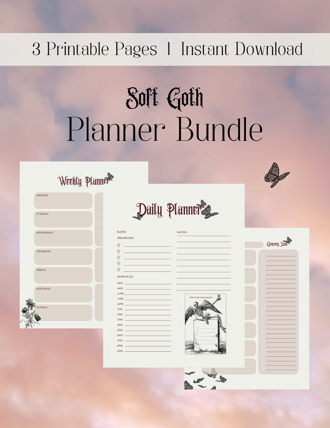 Planner Template Bundle - LIGHT Soft Goth Aesthetic - Etsy