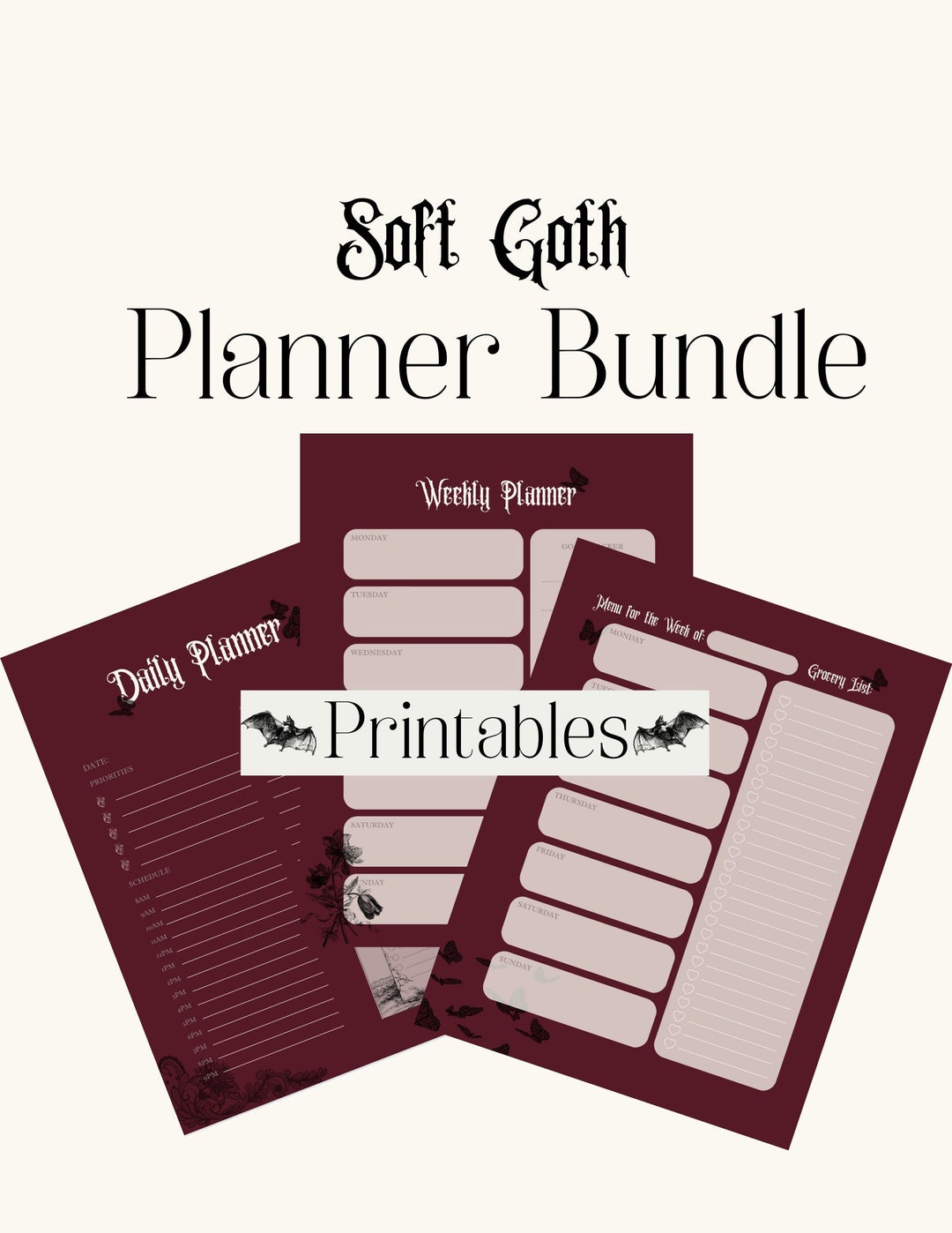 Planner Template Bundle - Soft Goth Aesthetic - Etsy