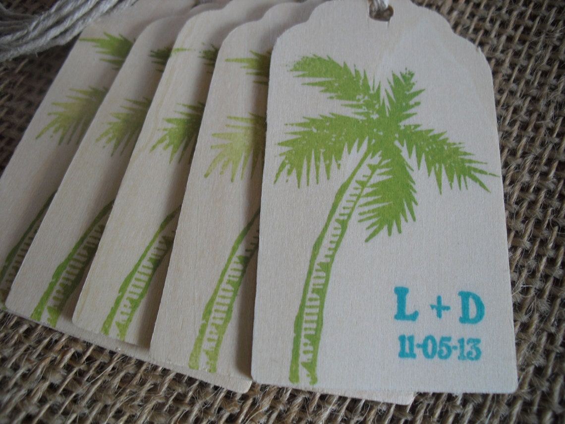 Beach Palm Tree Wedding Favor Tags Personalized Wood Tags - Etsy