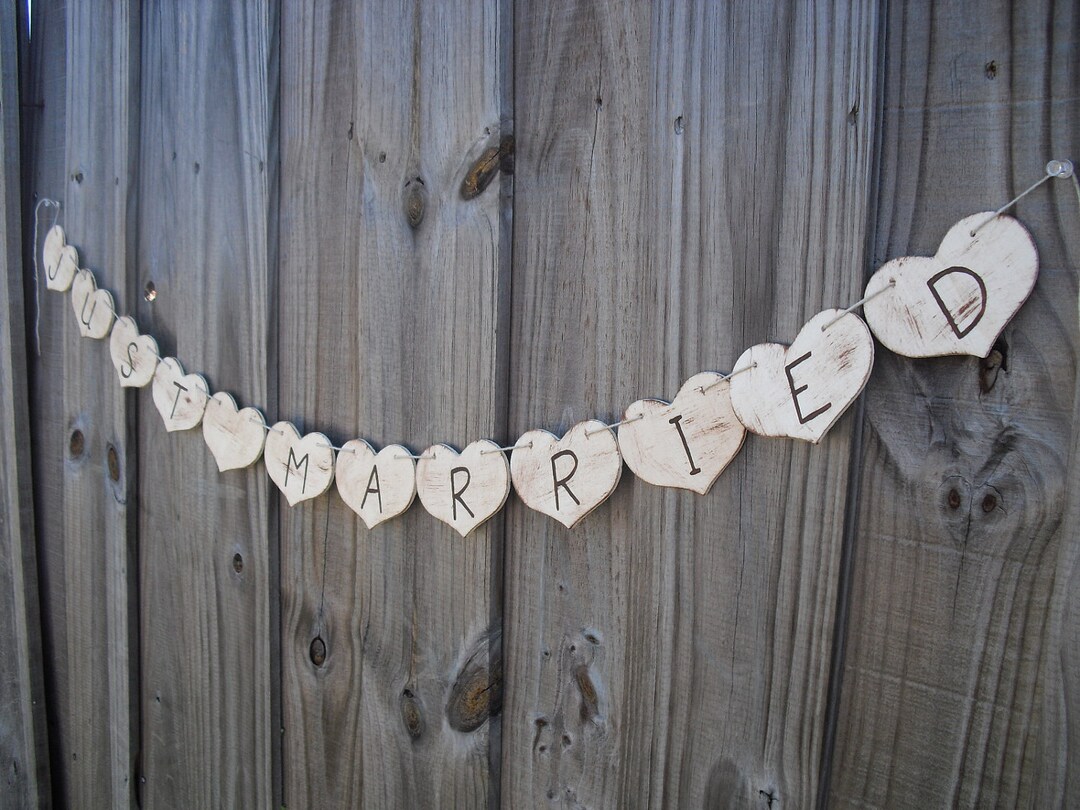 Just Married Wedding Photo Prop Wood Heart Banner Item 1267 - Etsy