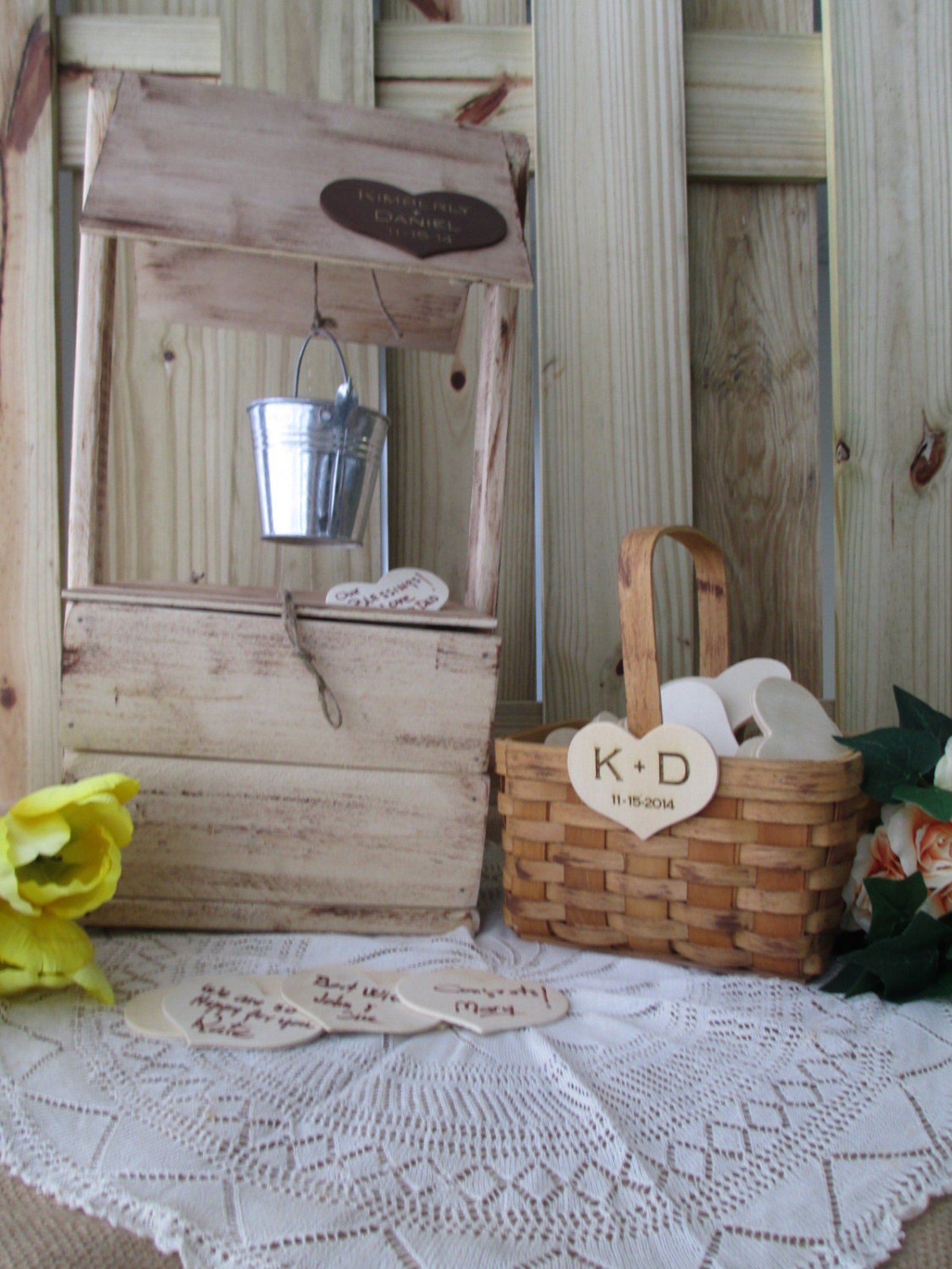 Wedding Wishing Well Distressed Rustic Wood Personalized With - Etsy