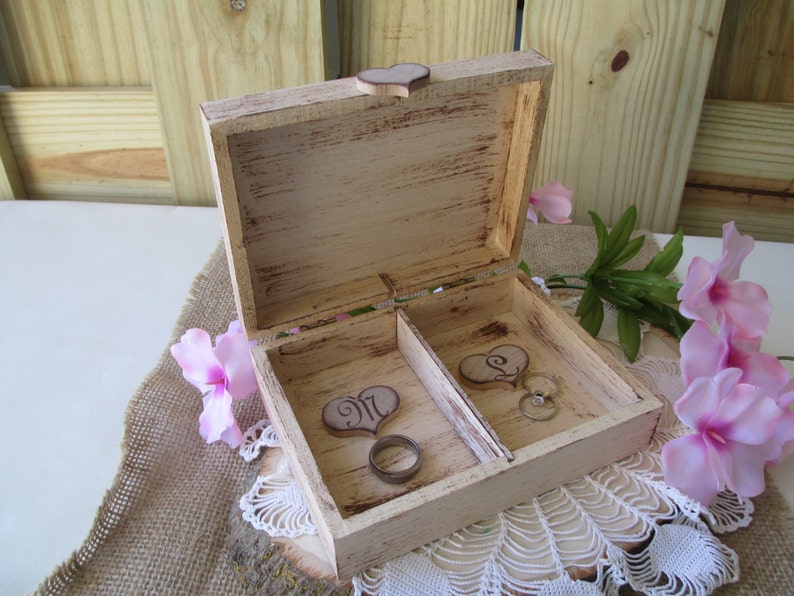 Rustic Wooden Ring Bearer Box Distressed With Hearts Ring - Etsy