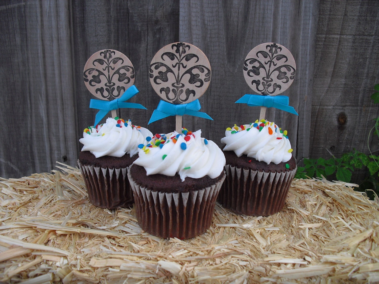 Cupcake Toppers SET OF 12 Rustic Damask Cupcake Toppers - Etsy