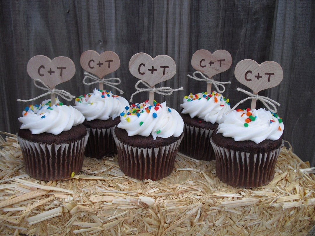 Cupcake Toppers SET OF 12 Personalized Rustic Cake Toppers Item 1079 - Etsy