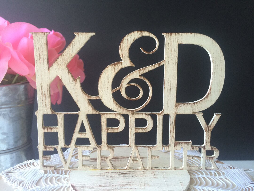 Cake Topper Shabby Chic Personalized Rustic Happily Ever - Etsy