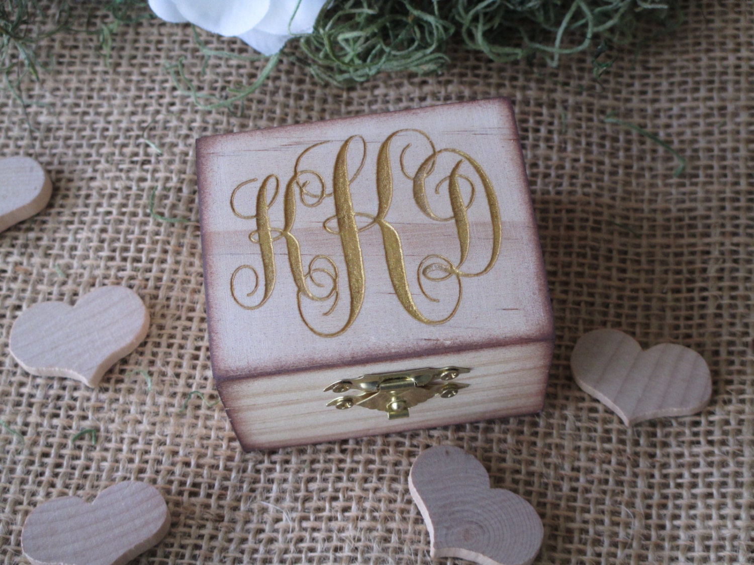 Monogram Wedding Ring Box Engraved Ring Bearer Box Unique | Etsy