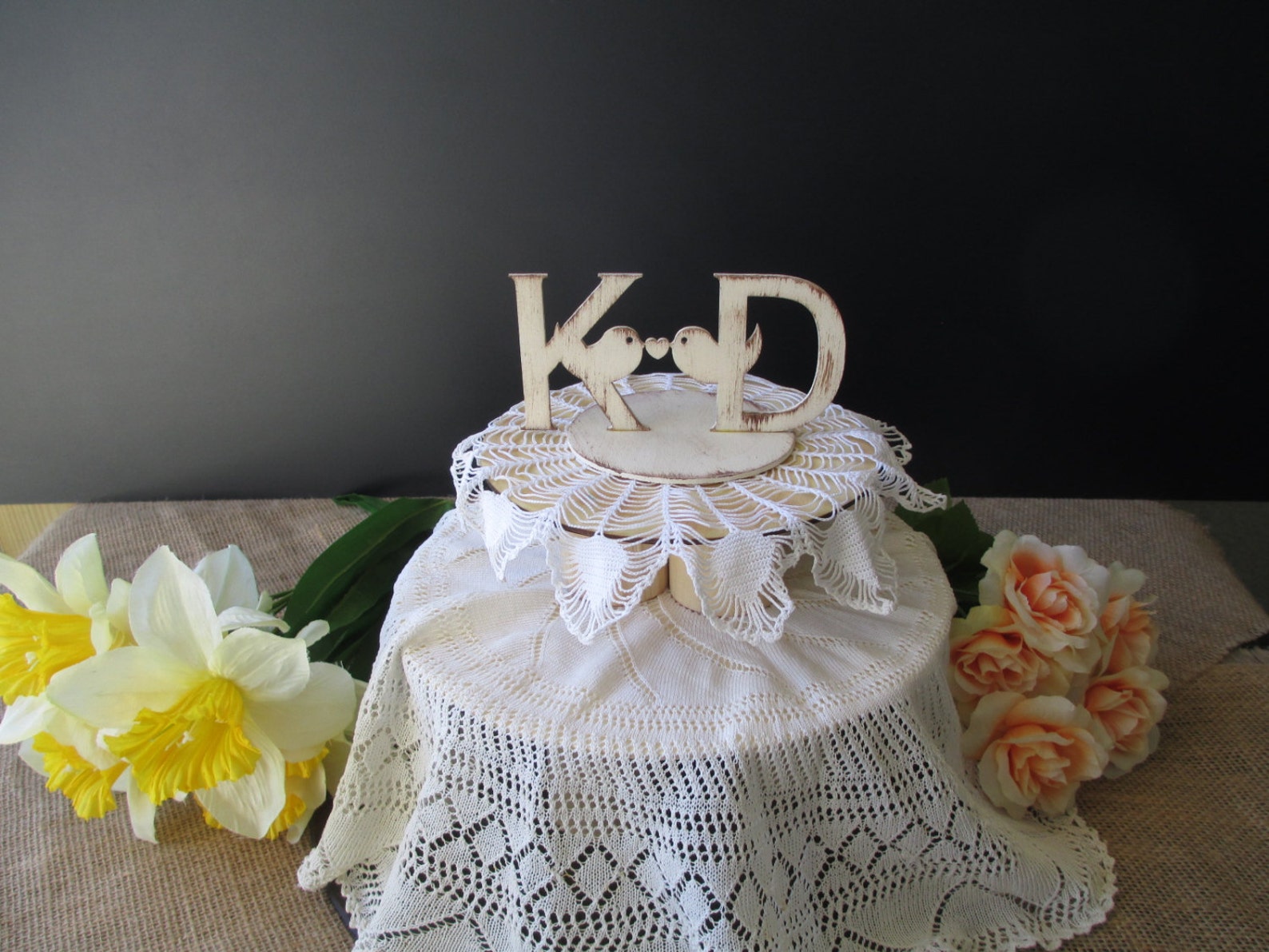 Cake Topper Shabby Chic Personalized Rustic Love Birds - Etsy