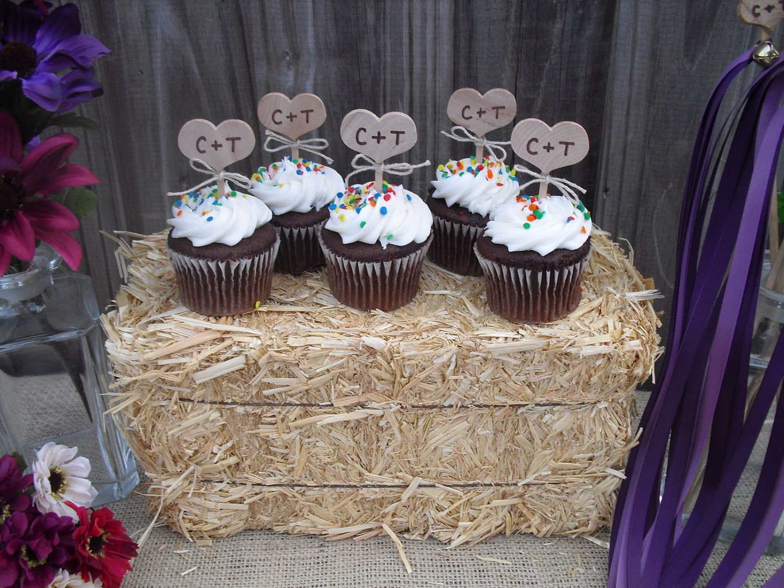 Cupcake Toppers SET OF 12 Personalized Rustic Cake Toppers | Etsy