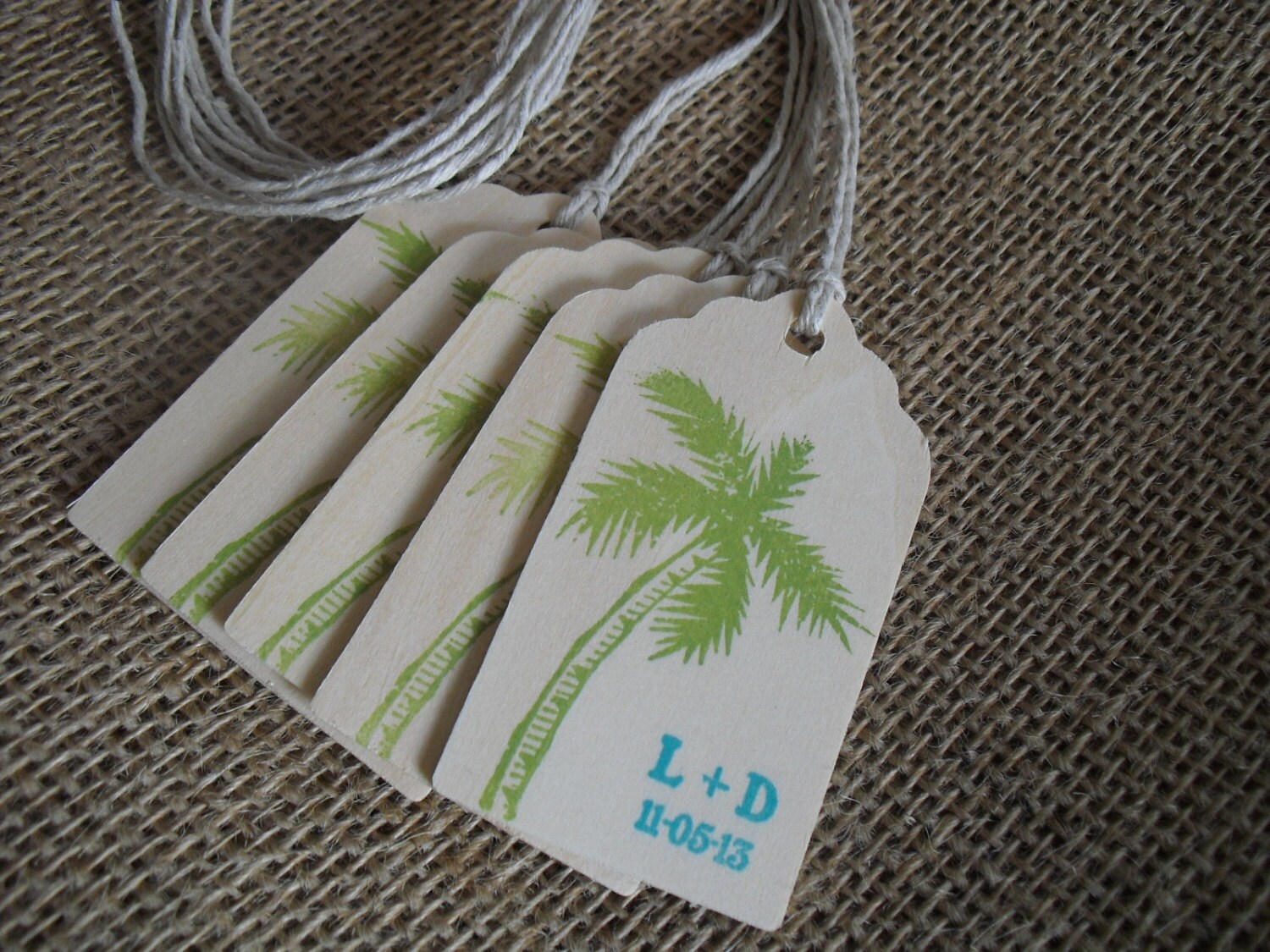 Beach Palm Tree Wedding Favor Tags Personalized Wood Tags - Etsy