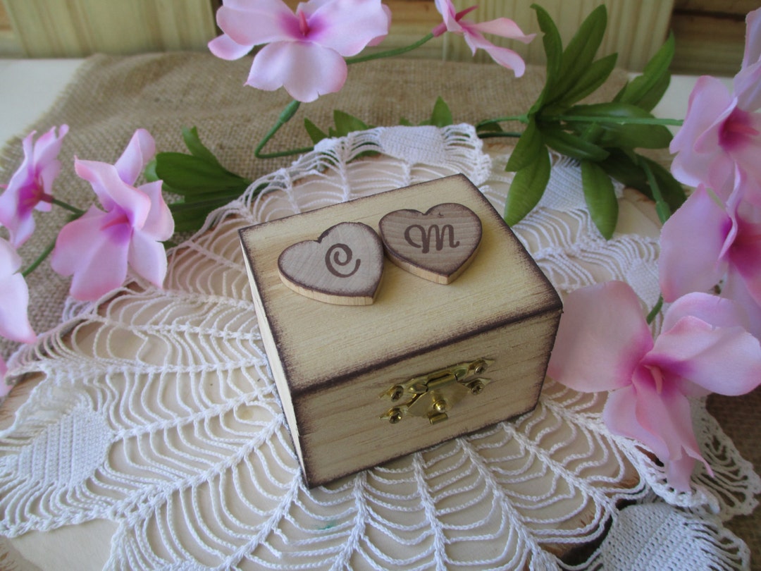 Rustic Personalized Wedding Ring Box With Hearts Unique - Etsy