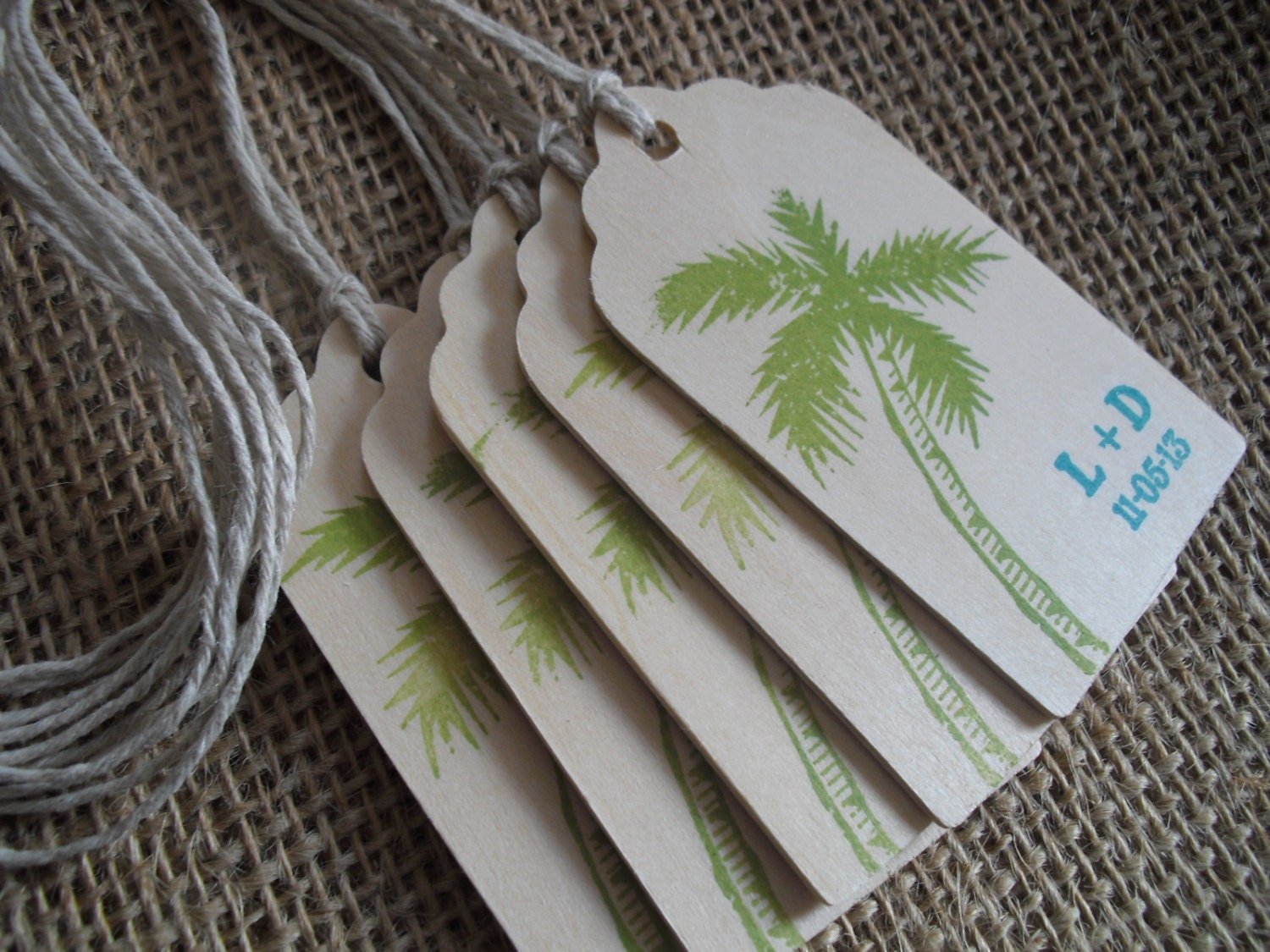 Beach Palm Tree Wedding Favor Tags Personalized Wood Tags - Etsy
