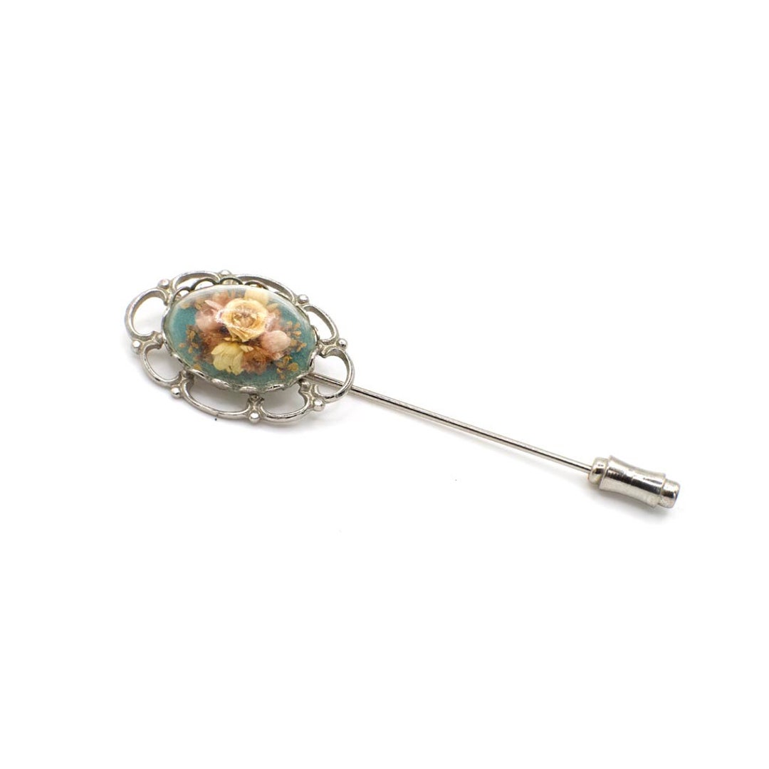 Vintage Silver Dried Flower Bouquet Hat/stick Pin - Etsy