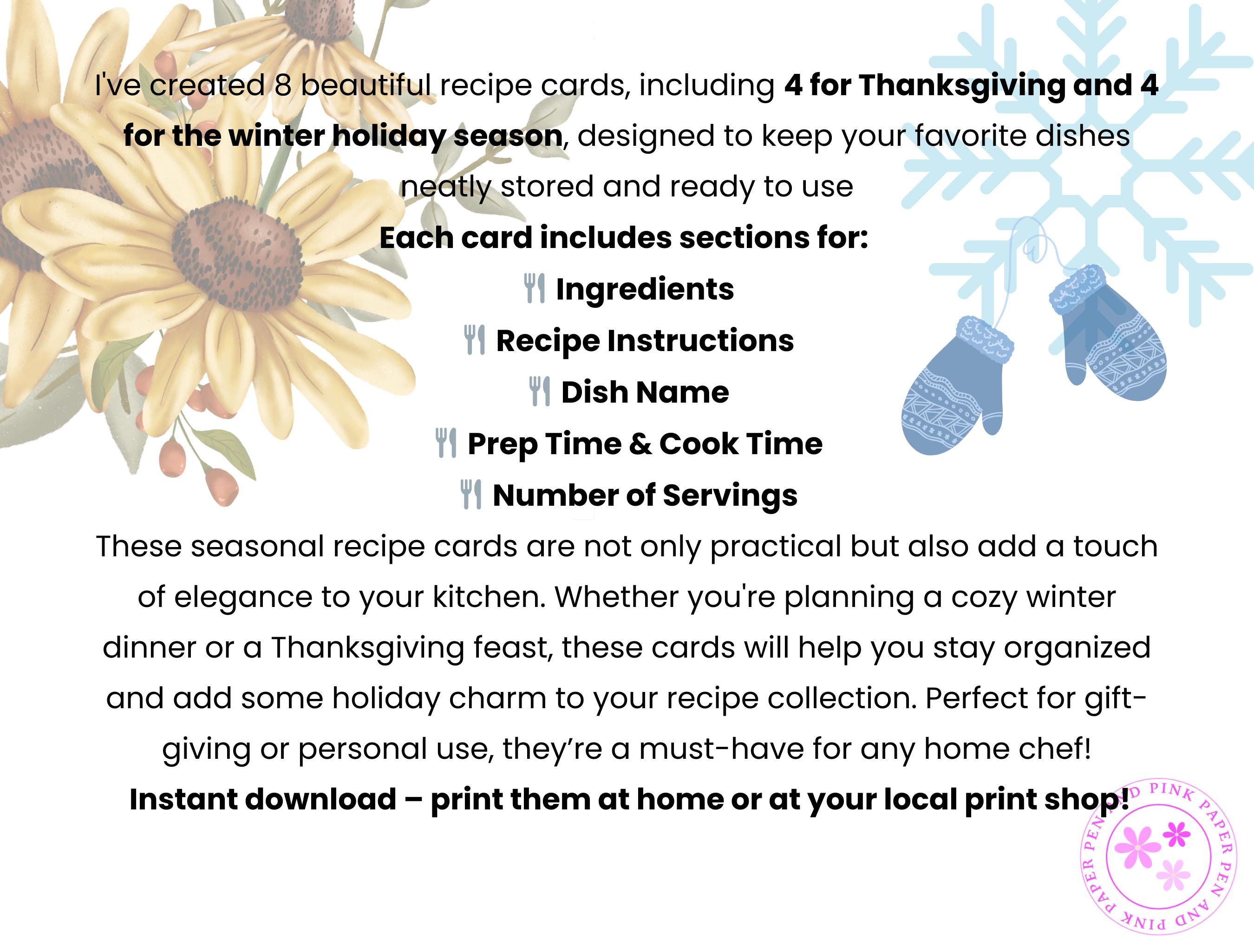 Recipe Cards for Thanksgiving & Winter Holidays - Etsy