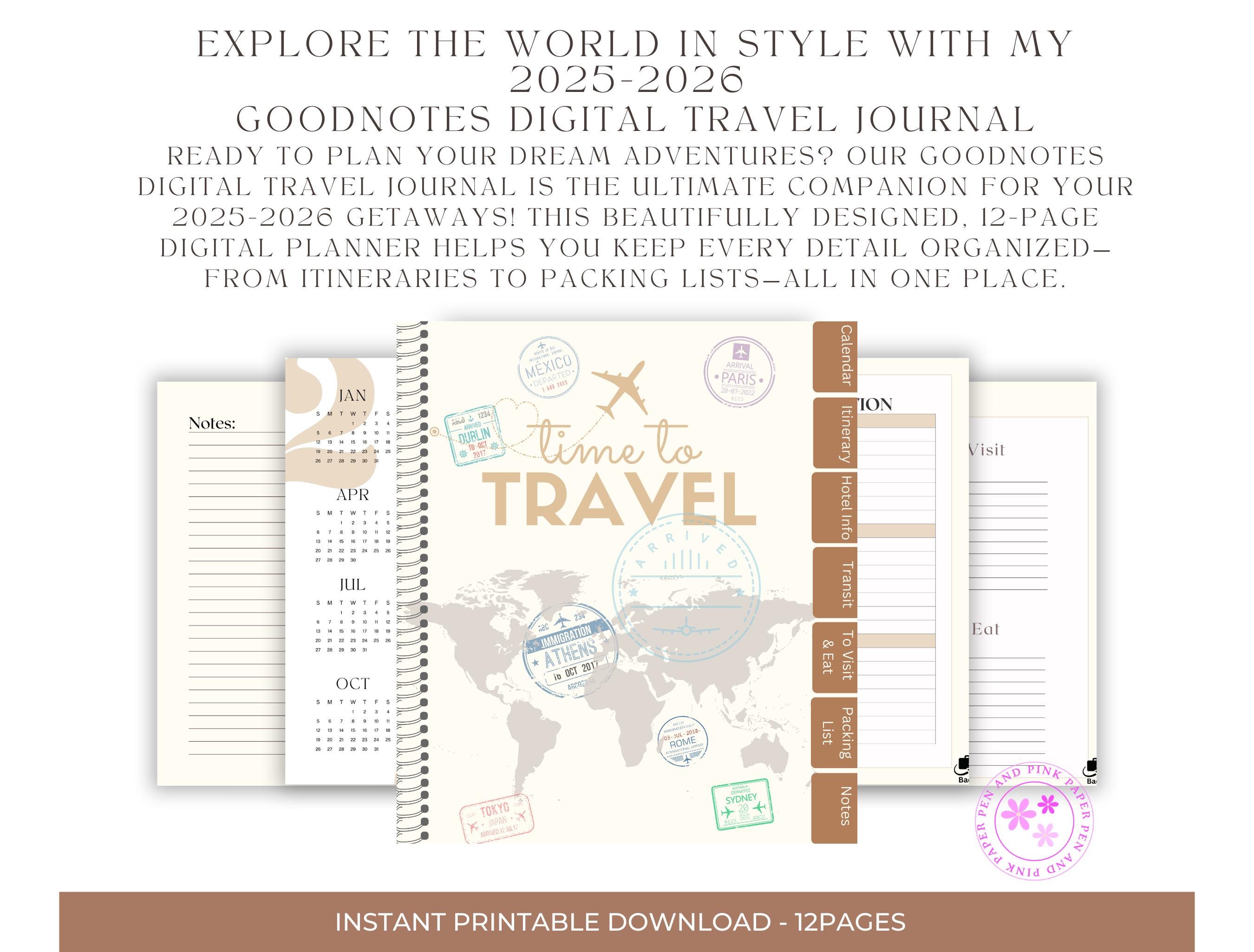 Goodnotes Digital Travel Journal 2025-2026 - Etsy
