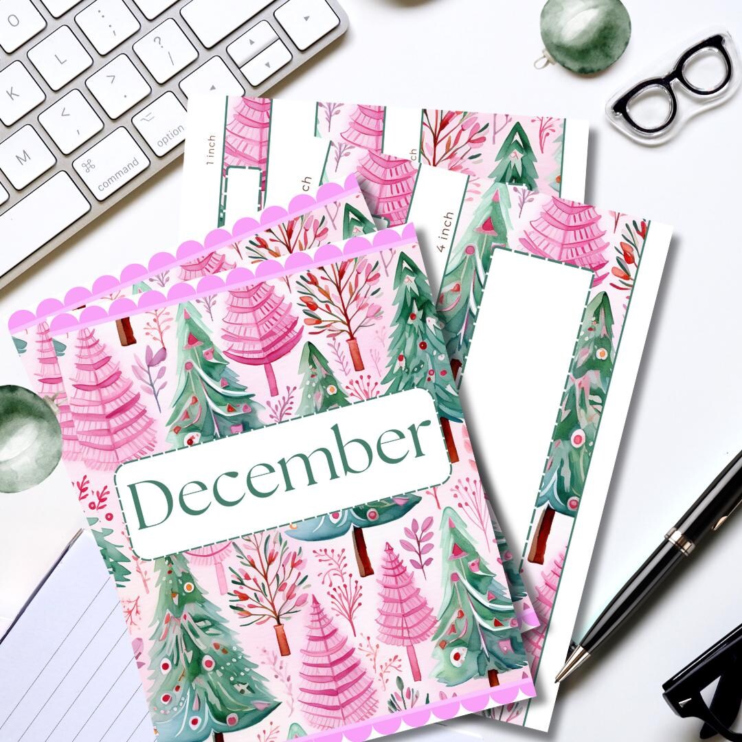 December Binder Cover and Spine Set | Pink and Green Design - Etsy