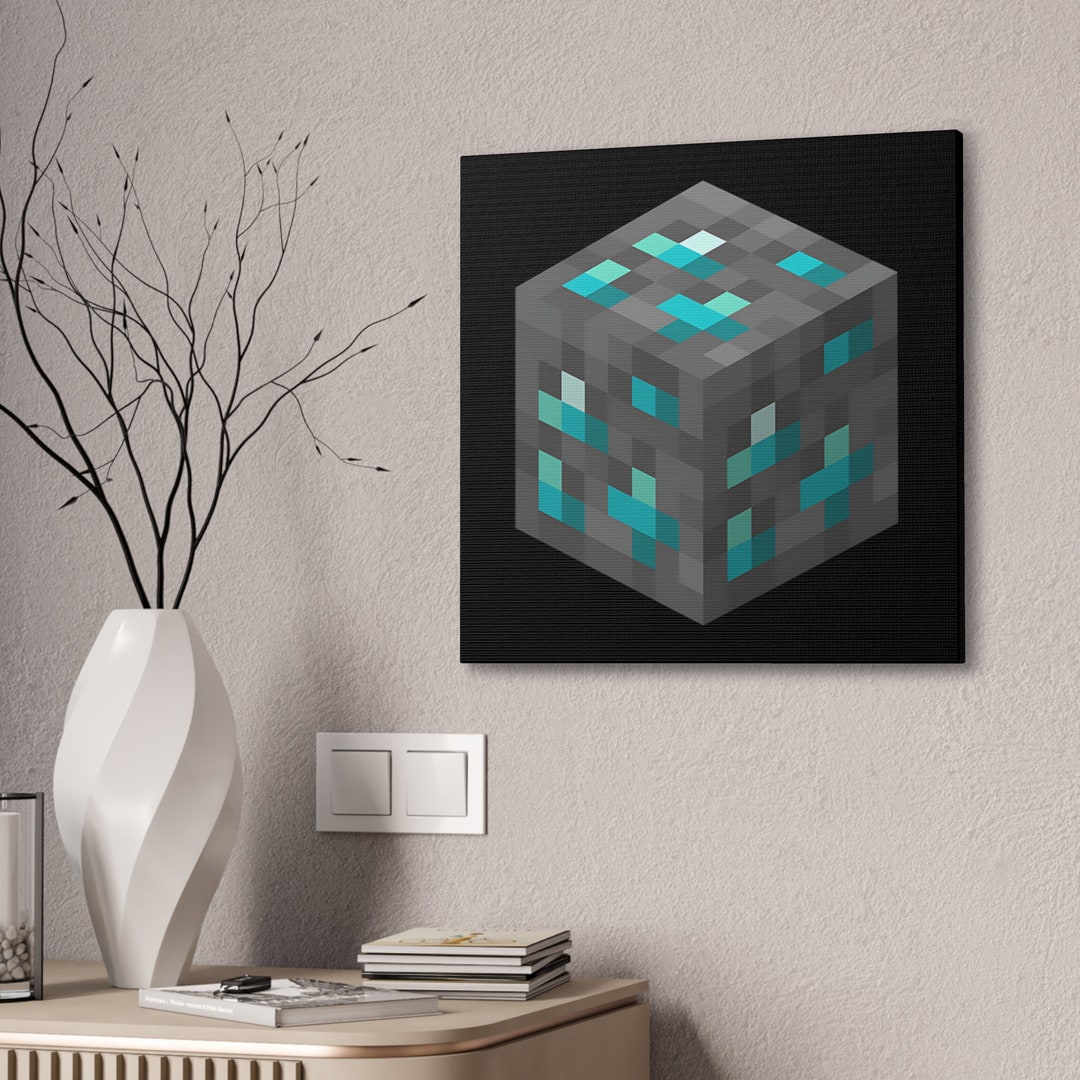 Diamond Ore Block Canvas Wall Art- Minecrafterer Gift- Game Kid Art ...
