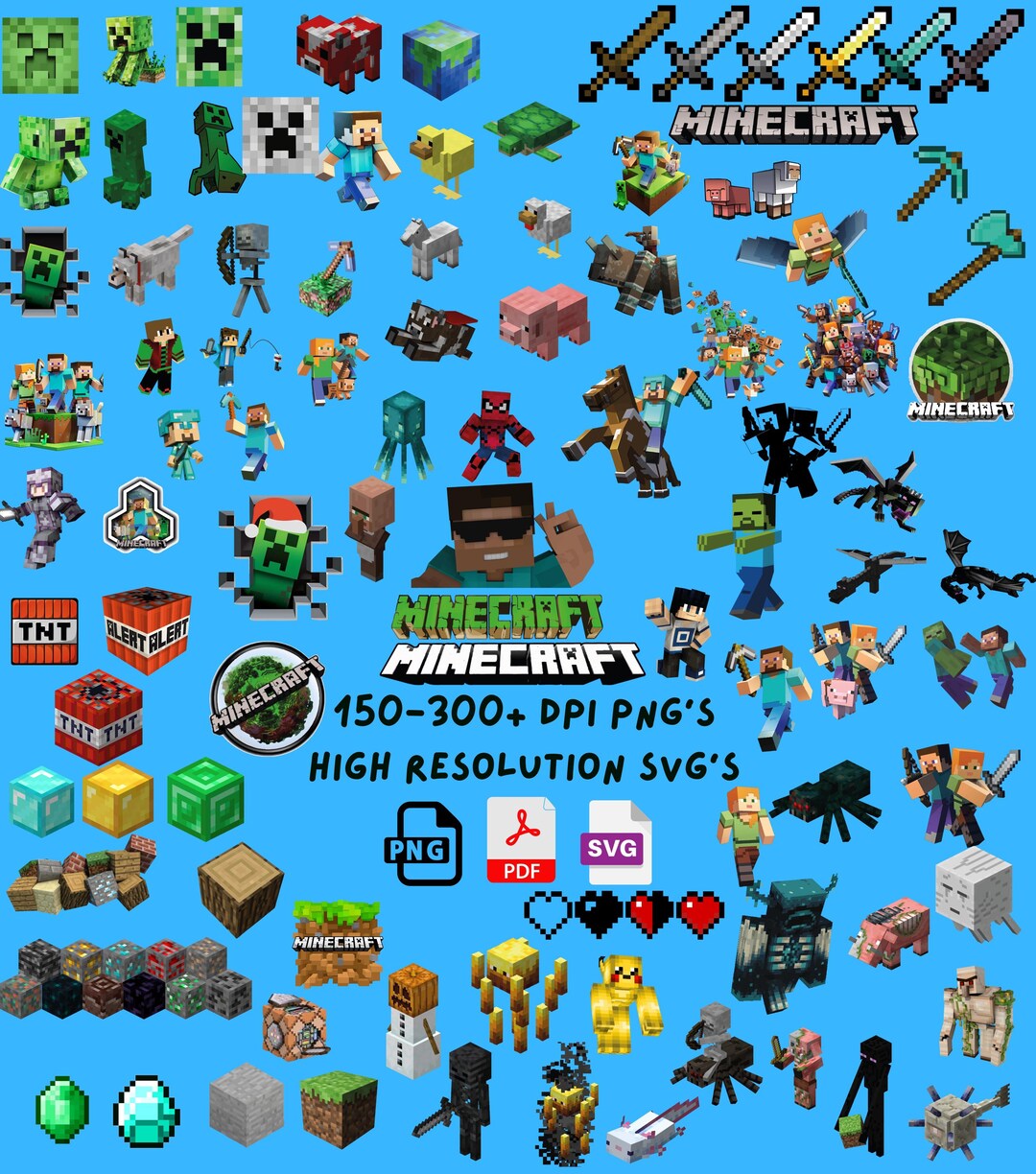 1450+ File Mega Mine Crft Bundle Pack- PNG- PDF- SVG- Digital- Minec ...