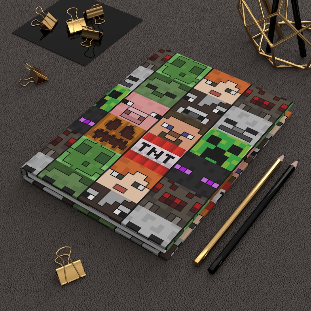 Hard Cover Notebook Journal, Mob Heads, Custom Minecrafter Gift, School ...