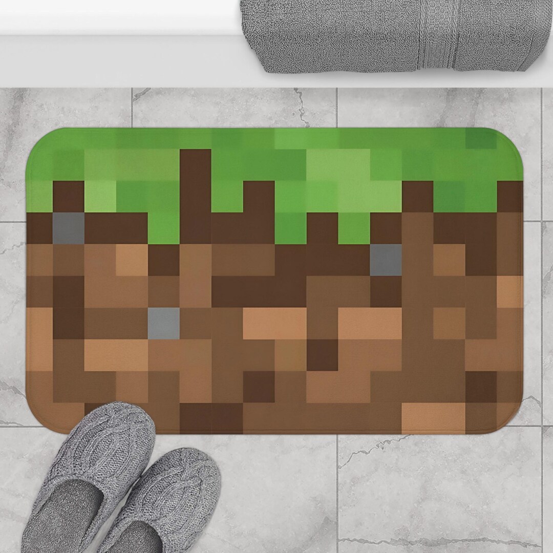 Grass Pixel Bathmat- Kids Bathroom- Minecrafterer Mat- Minec Blocks ...