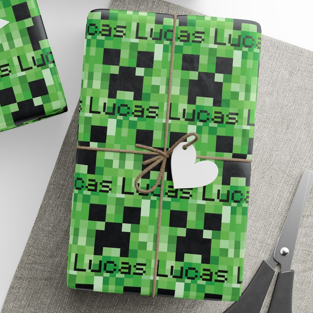 Custom Personalized Name Creeper Wrapping Paper Gift Wrap Minecrafter ...