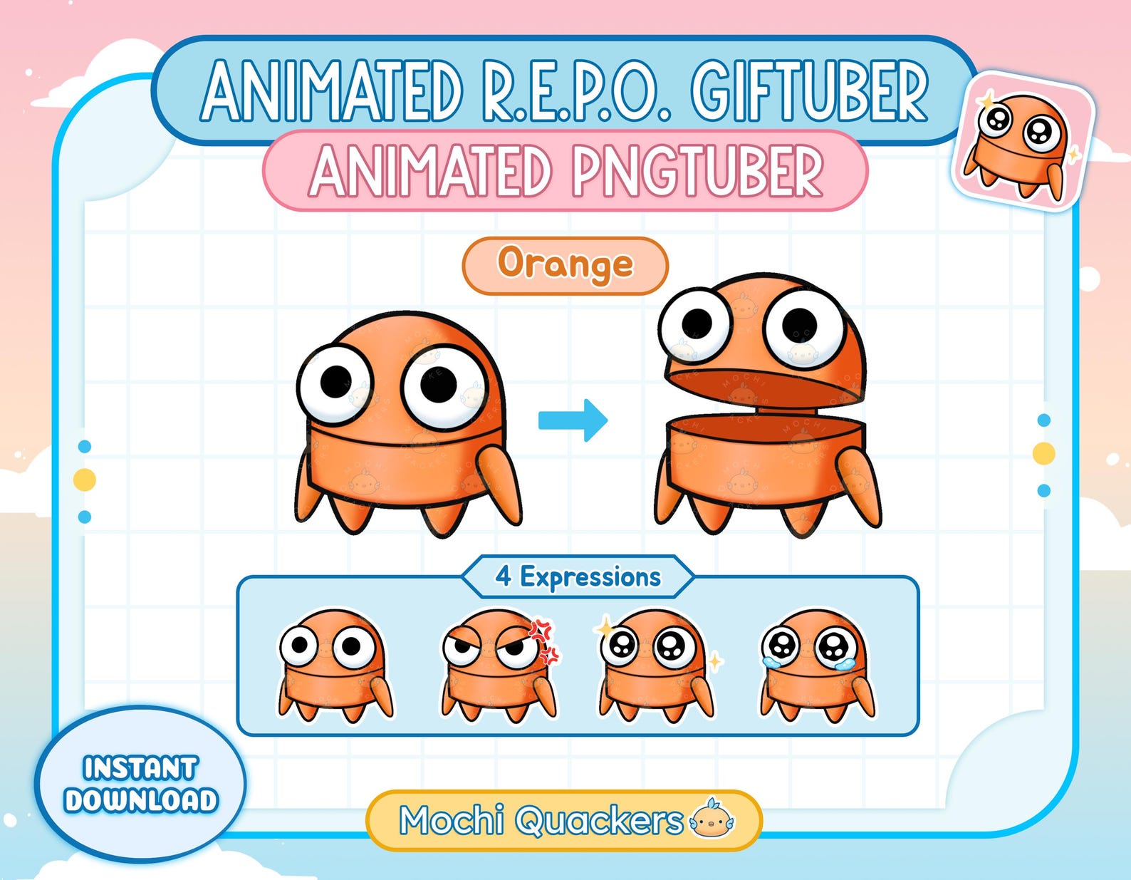 Animated Pngtuber | Orange REPO Bot Giftuber - 4 Expressions ...