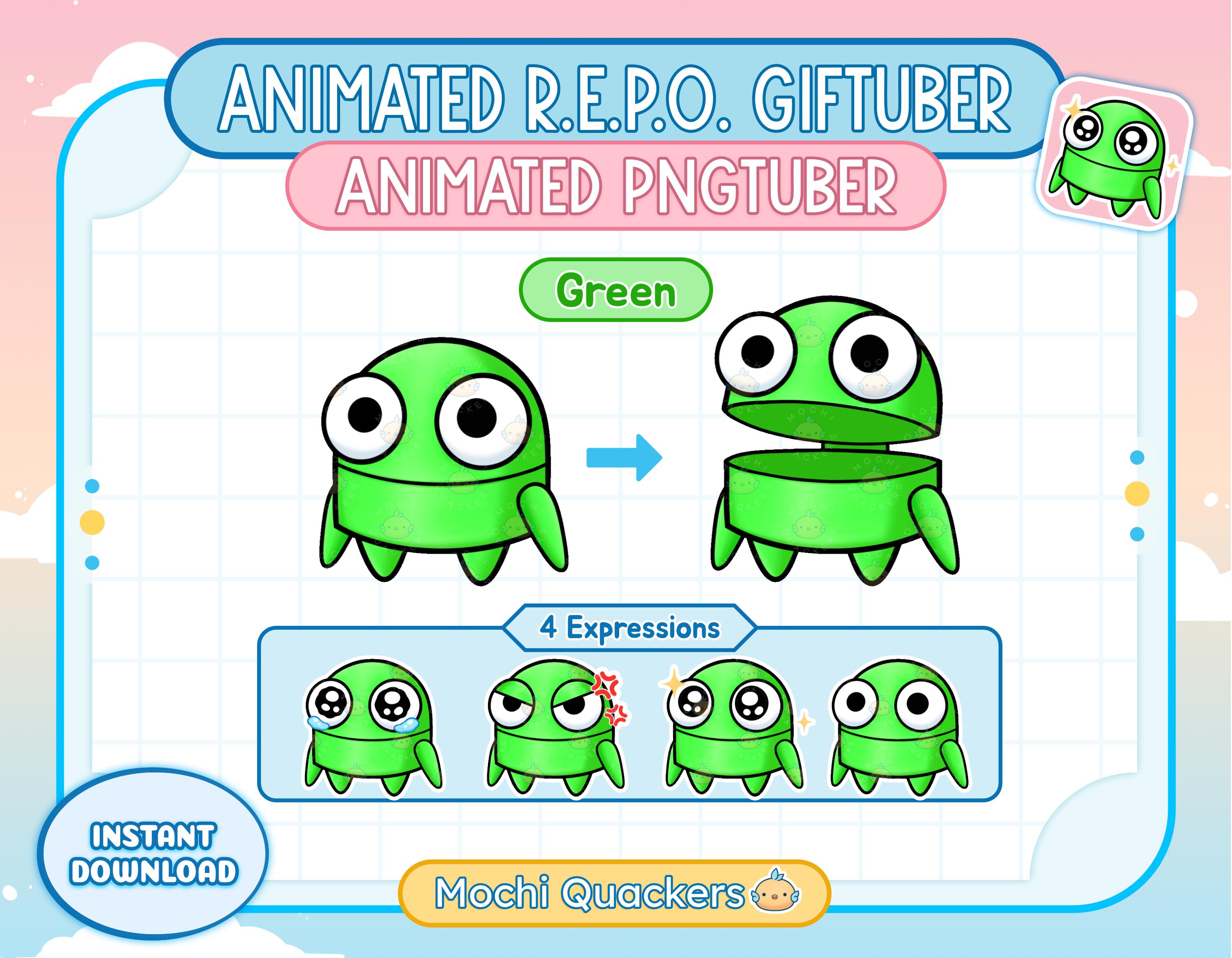 Animated Green REPO Pngtuber / Giftuber | 4 Expressions, Ready-to-use ...