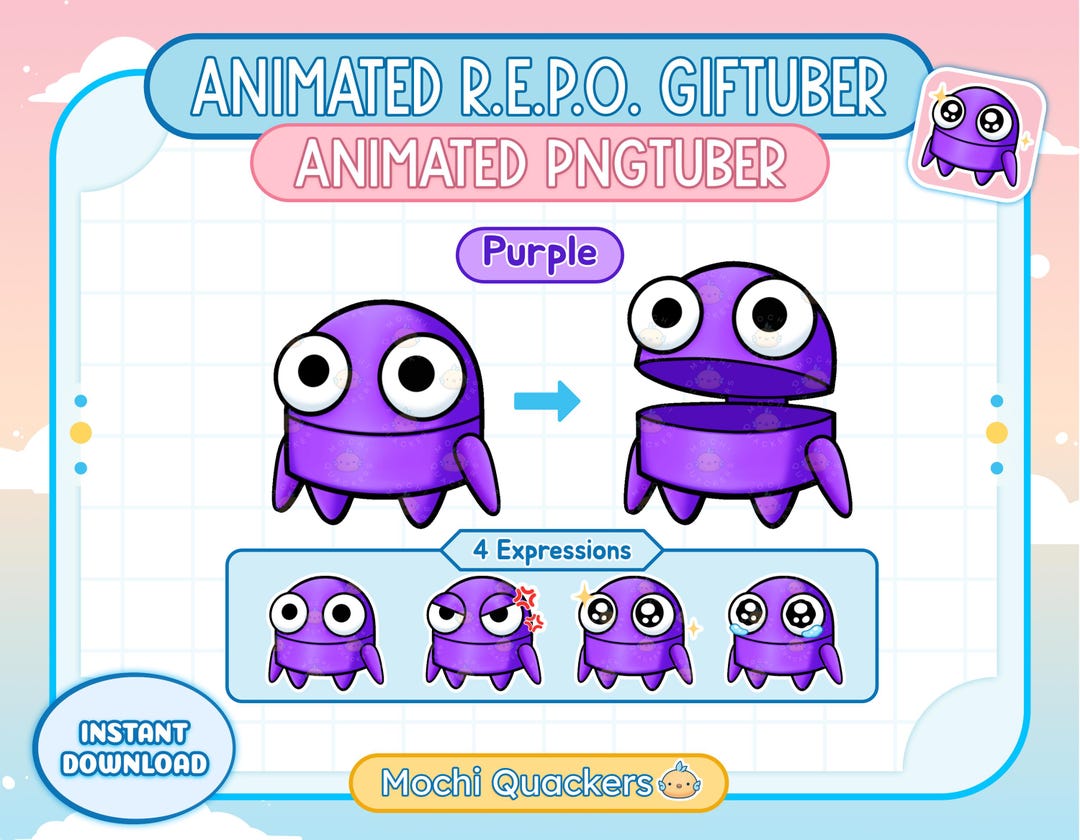 ANIMATED Pngtuber | Purple REPO Pngtuber, 4 Expressions! | Ready to Use ...