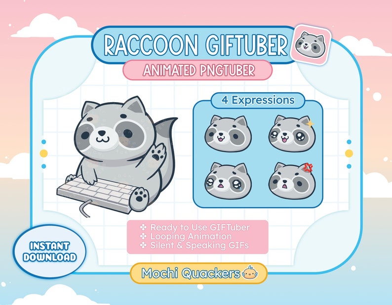 Raccoon Giftuber for Streaming, 4 Expressions! | Ready to Use Animated ...