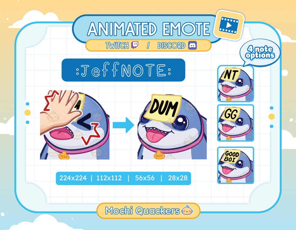 Jeff the Land Shark Animated Emote for Twitch Stream & Discord, 4 Note ...