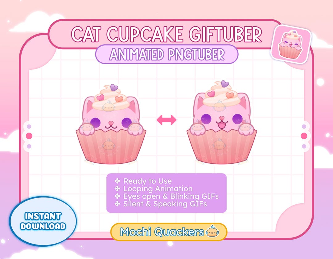 Animated Pngtuber | Pink Cat Cupcake | Valentine's Day Model PNG Tuber ...