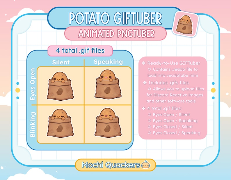 Animated Pngtuber | Potato Avatar for Streaming, Ready to Use Giftuber ...