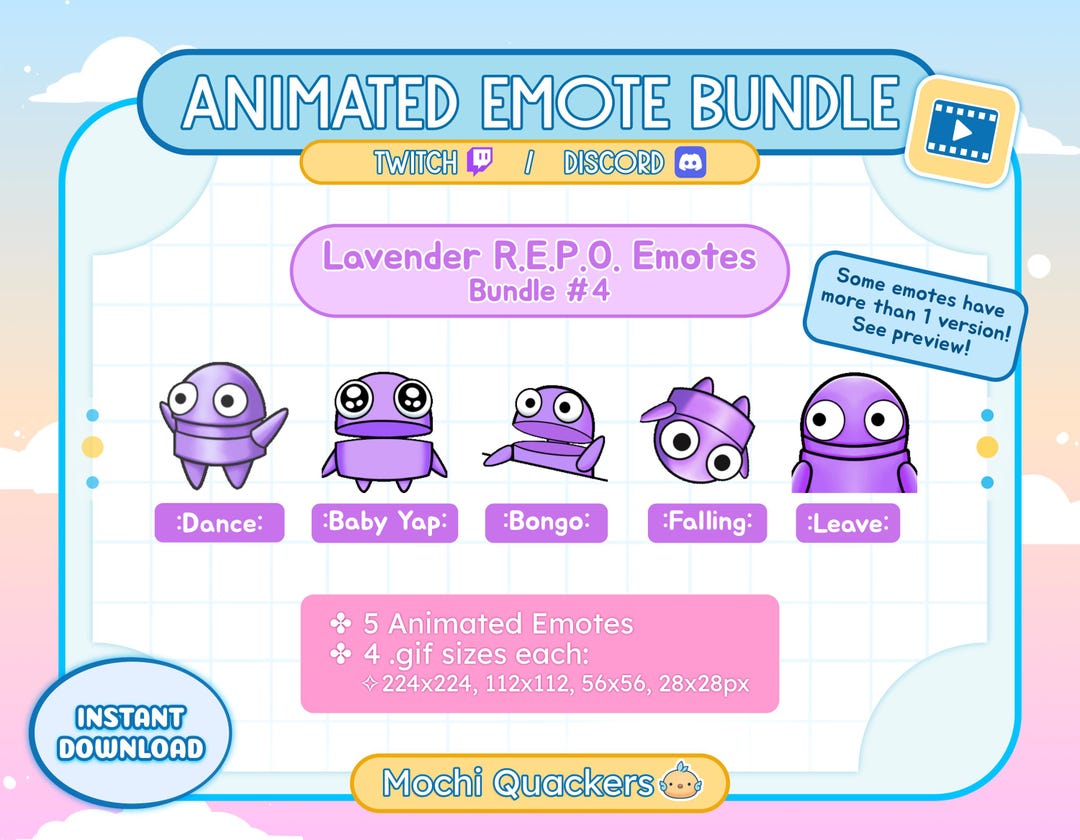 ANIMATED R.E.P.O. Emote Bundle | Lavender REPO Dance, Small Yap, Bongo ...