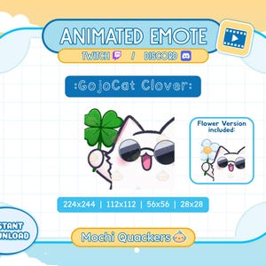 Animated Emote | JJK Gojo Cat Clover Flower Wave | White Cat Emoji ...