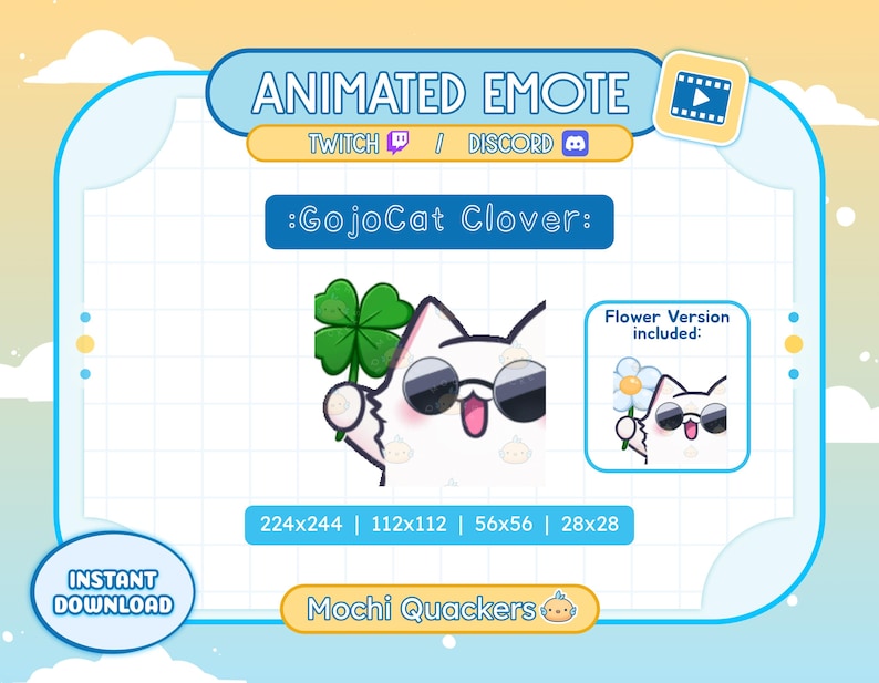 Animated Emote | JJK Gojo Cat Clover Flower Wave | White Cat Emoji ...