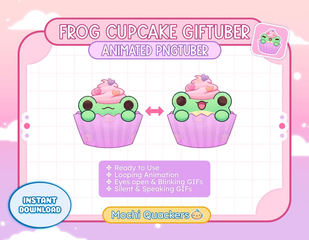 ANIMATED Pngtuber | Cupcake Frog PNG Tuber for Streaming | Ready to Use ...