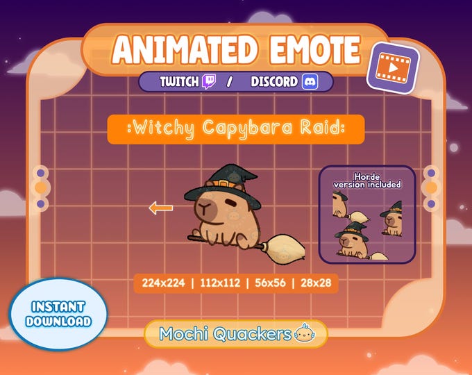 Animated Capybara Emote: Halloween Witch Capy | Twitch Raid Alert ...