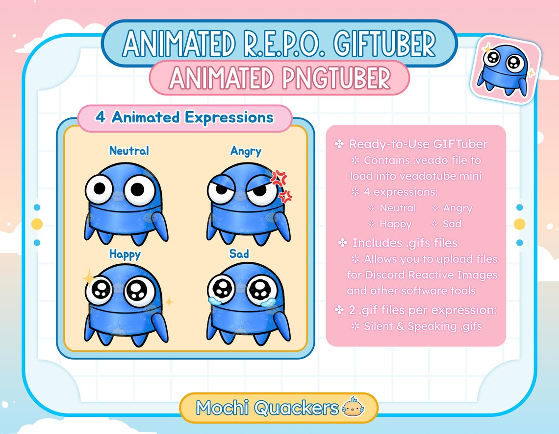 ANIMATED Pngtuber | Blue REPO Giftuber, 4 Expressions! | Ready to Use ...