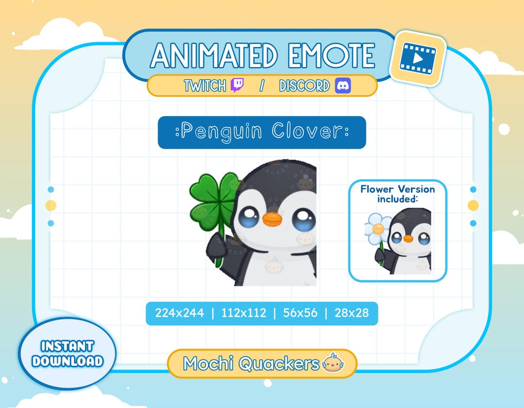 ANIMATED Emote | Penguin Shamrock Emote for Twitch Stream & Discord, 4 ...