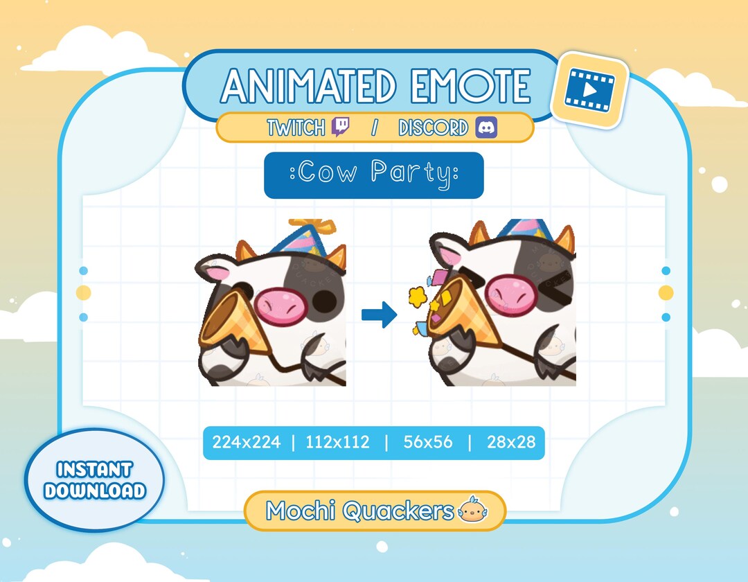 ANIMATED Emote | Cow Party Emote for Twitch & Discord | New Years Tada ...