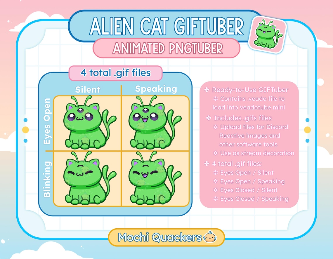 Animated Pngtuber - Green Alien Cat PNG Tuber | Veadotube, Twitch ...